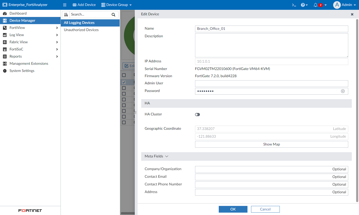 Editing device information | FortiAnalyzer 7.6.1 | Fortinet Document Library
